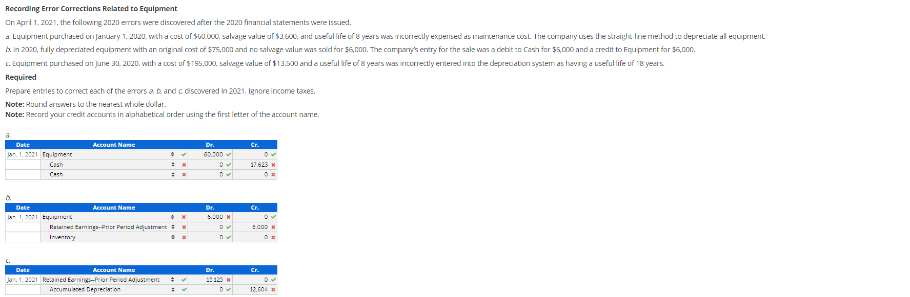 Solved Recording Error Corrections Related to Equipment On | Chegg.com