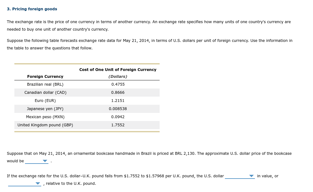 Solved 3. Pricing foreign goods The exchange rate is the | Chegg.com