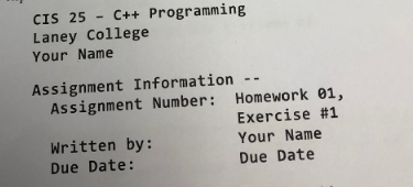 Solved CIS 25 C++ Programming Laney College Your Name | Chegg.com