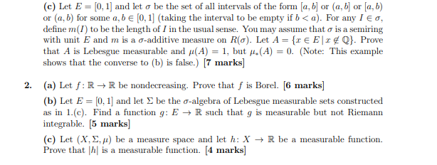 Solved (c) Let E = [0, 1] and let o be the set of all | Chegg.com