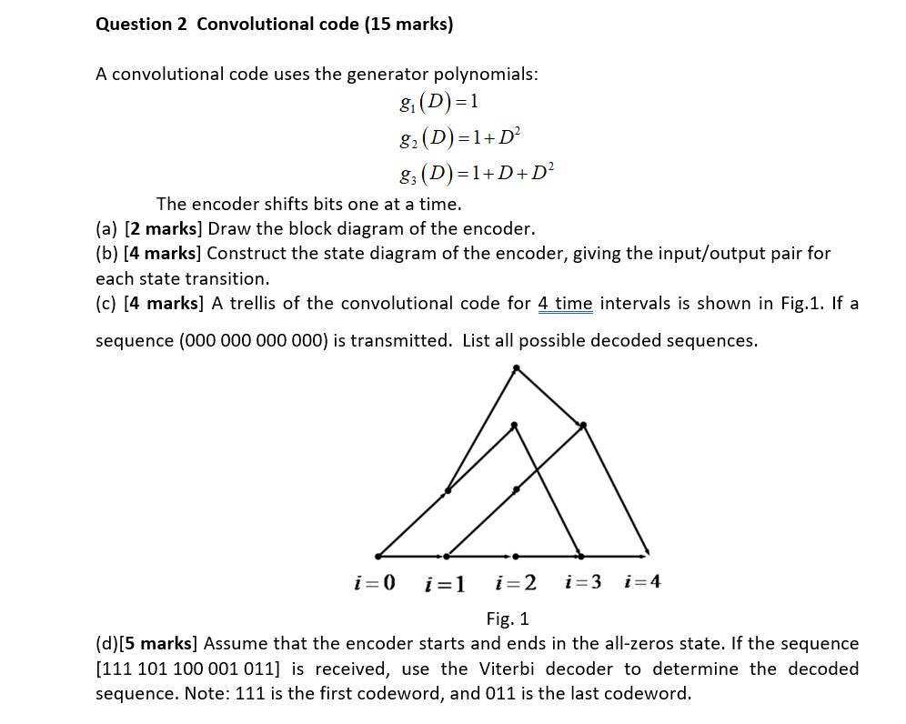 Solved Question 2 Convolutional code (15 marks) A | Chegg.com