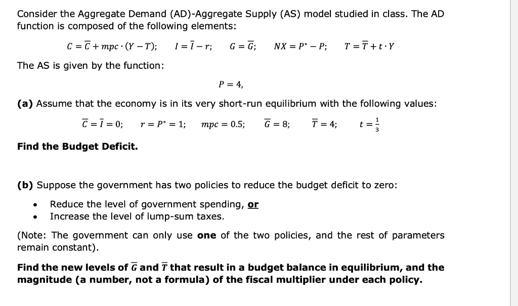 Solved Consider the Aggregate Demand (AD)-Aggregate Supply | Chegg.com