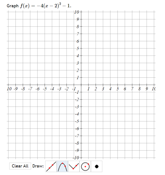 Solved Graph f(x)=−4(x−2)2−1. Clear All Draw: | Chegg.com