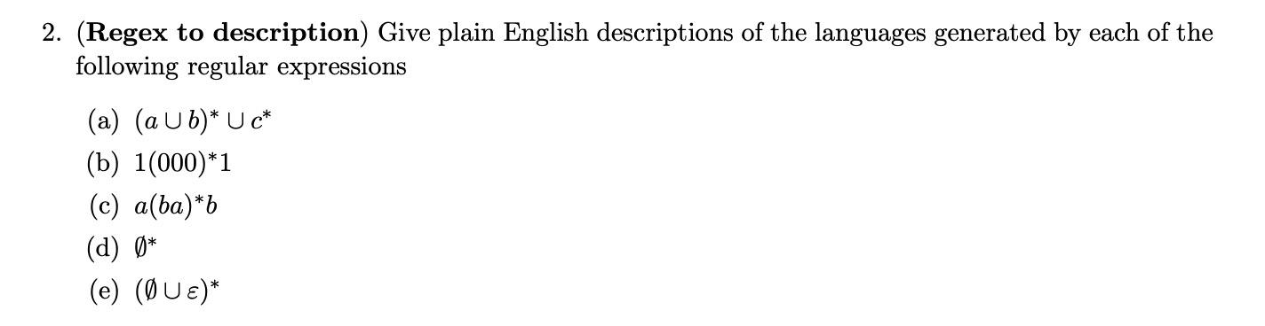 Solved 2. (Regex to description) Give plain English | Chegg.com
