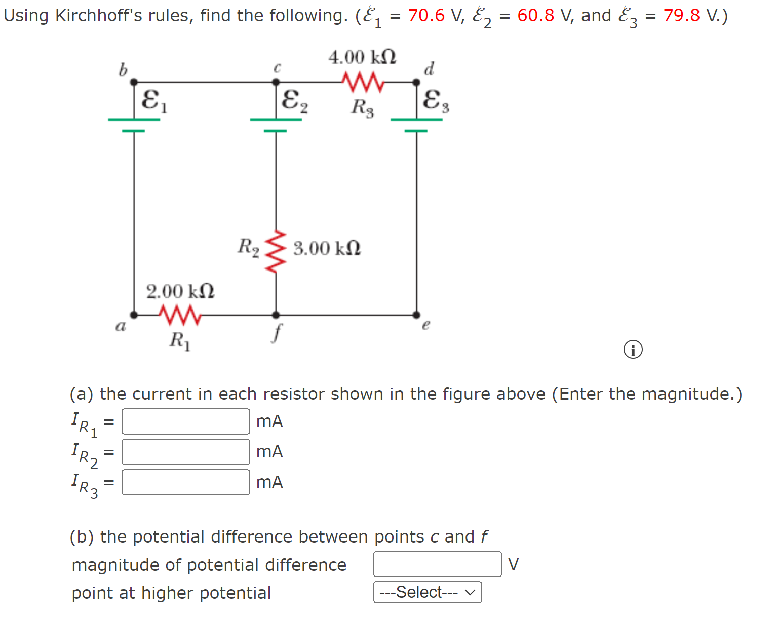 Solved Using Kirchhoff's rules, find the following. ( | Chegg.com