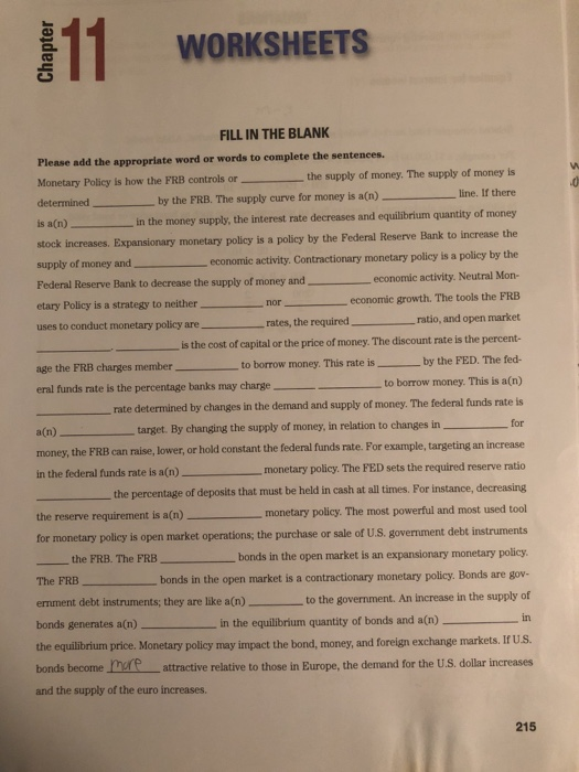 Solved WORKSHEETS FILL IN THE BLANK Please add the | Chegg.com