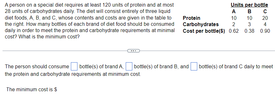 Solved A person on a special diet requires at least 120 | Chegg.com