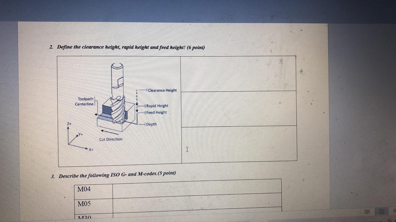 Solved 2. Define the clearance height, rapid height and feed | Chegg.com