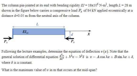 Solved The column pin-jointed at its end with bending | Chegg.com