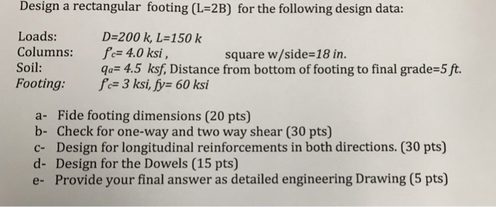 Solved Design a rectangular footing (L-2B) for the following | Chegg.com