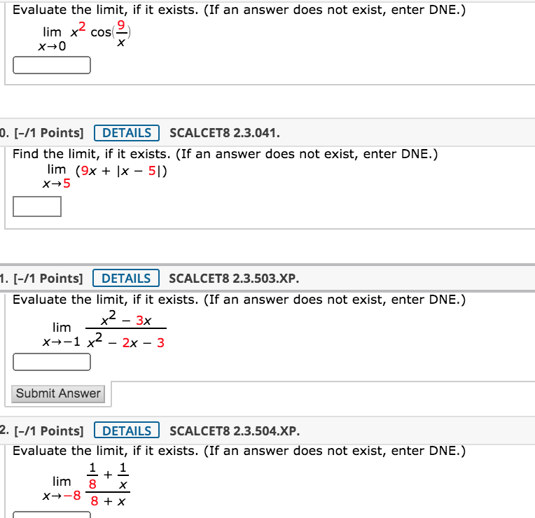 Solved Evaluate the limit, if it exists. (If an answer does | Chegg.com