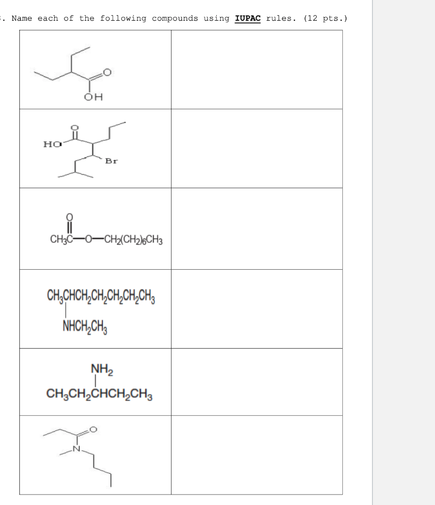 Solved · Name each of the following compounds using IUPAC | Chegg.com