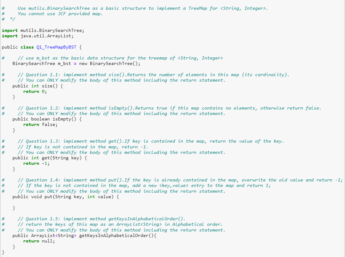 Use mutils.BinarySearchtree as a basic | Chegg.com