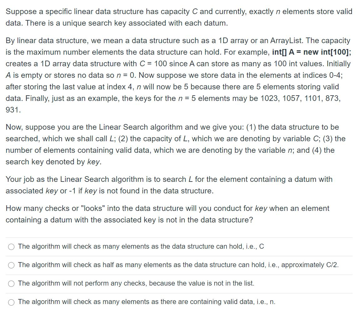 Solved Linear search inspects elements in sequence either | Chegg.com