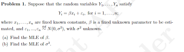 Solved Problem 1. Suppose that the random variables Y1,…,Yn | Chegg.com