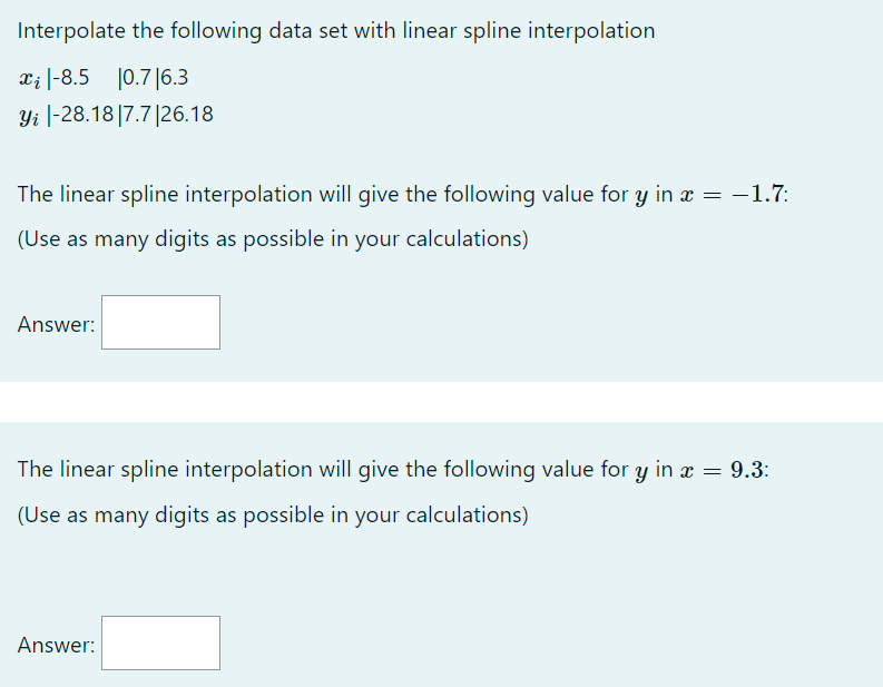 Solved Interpolate the following data set with linear spline | Chegg.com