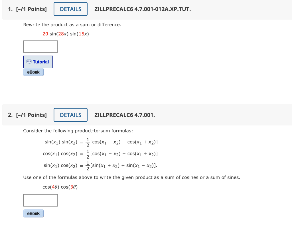 Solved Rewrite the product as a sum or difference. | Chegg.com