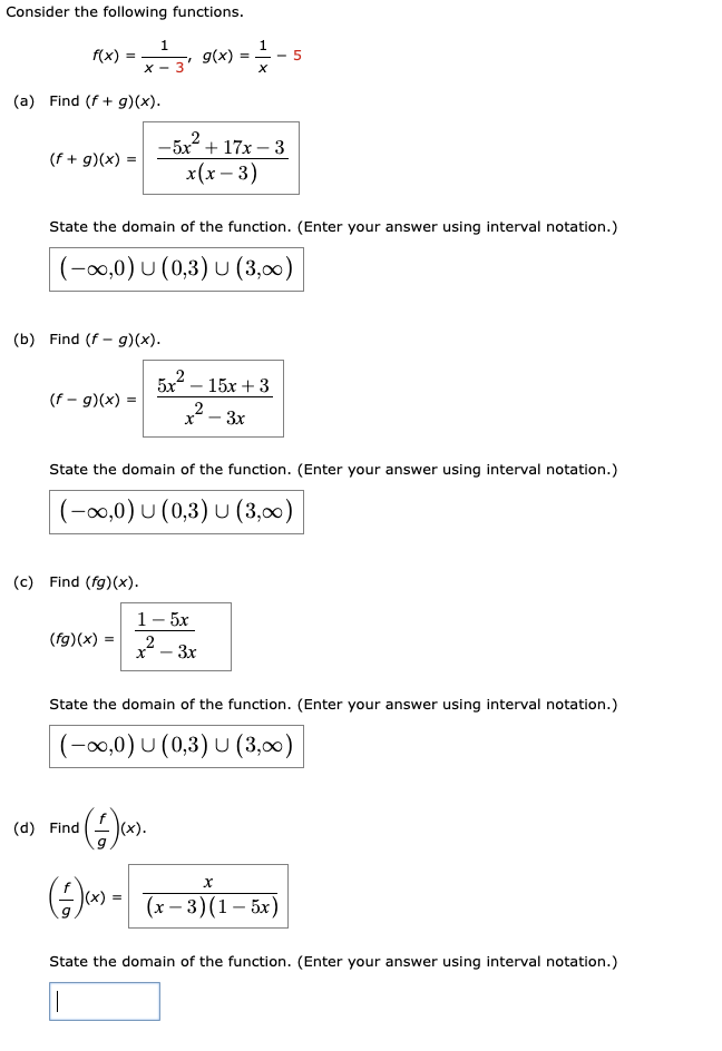Solved Consider the following functions. f(x)=x−31,g(x)=x1−5 | Chegg.com