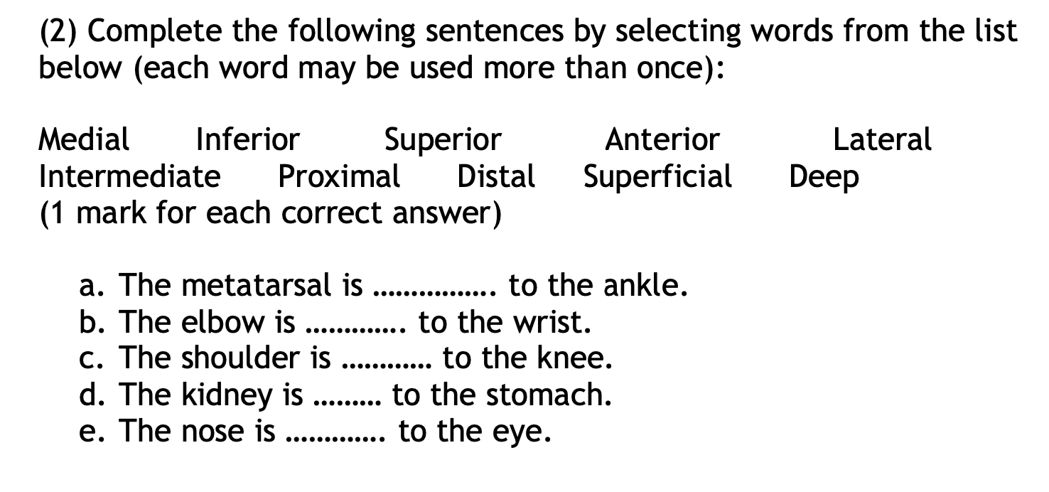Solved (2) Complete the following sentences by selecting | Chegg.com