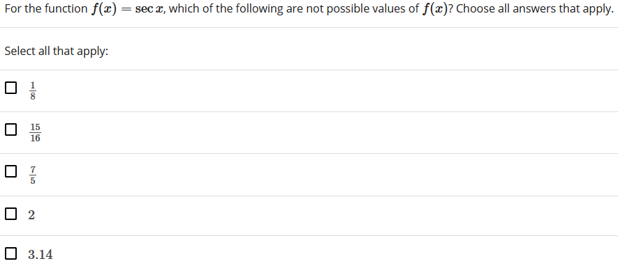 Solved For the function f(x) = sec x, which of the following | Chegg.com