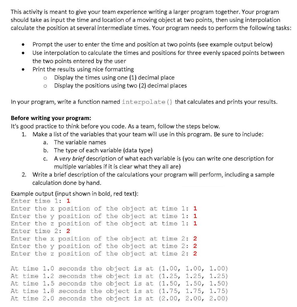 Solved This activity is meant to give your team experience | Chegg.com