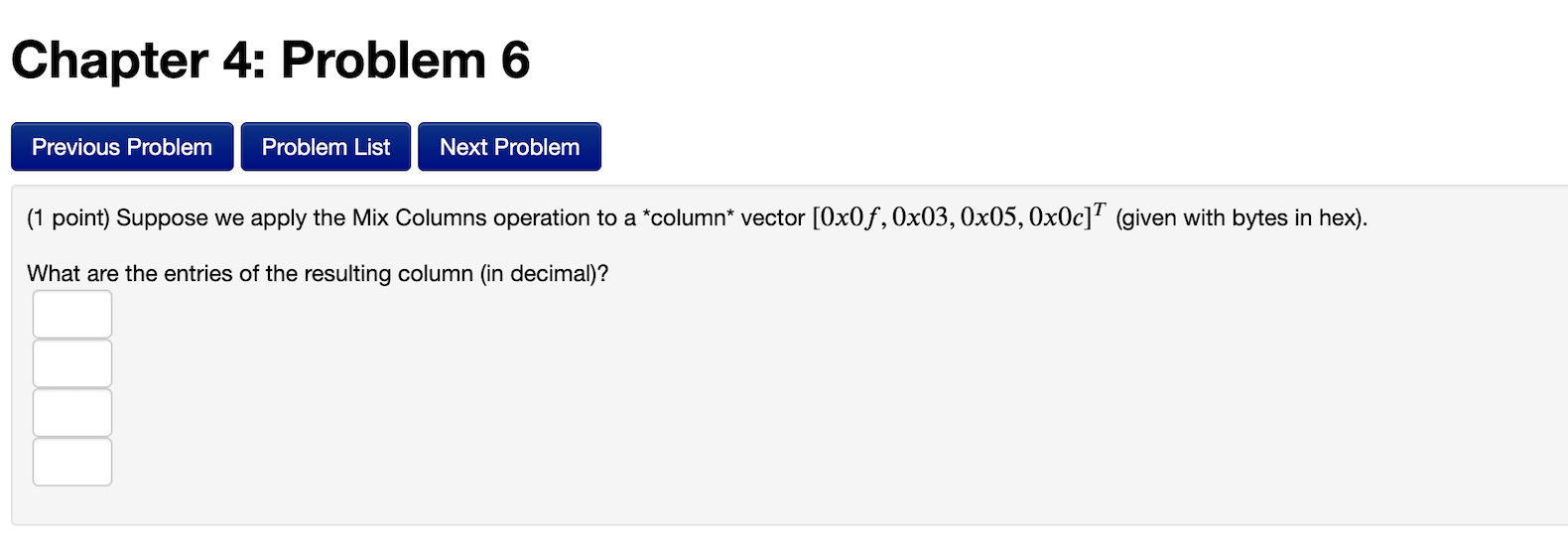Solved Chapter 4: Problem 6 Previous Problem Problem List | Chegg.com