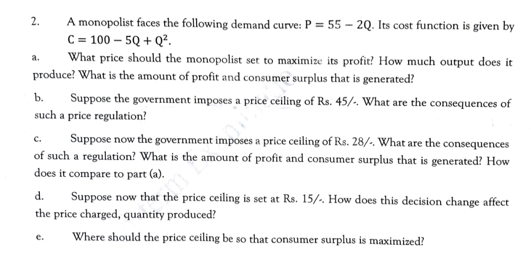 Solved A monopolist faces the following demand curve: | Chegg.com