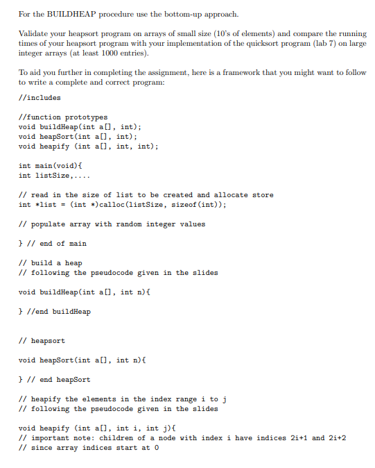 Solved For The Buildheap Procedure Use The Bottom Up