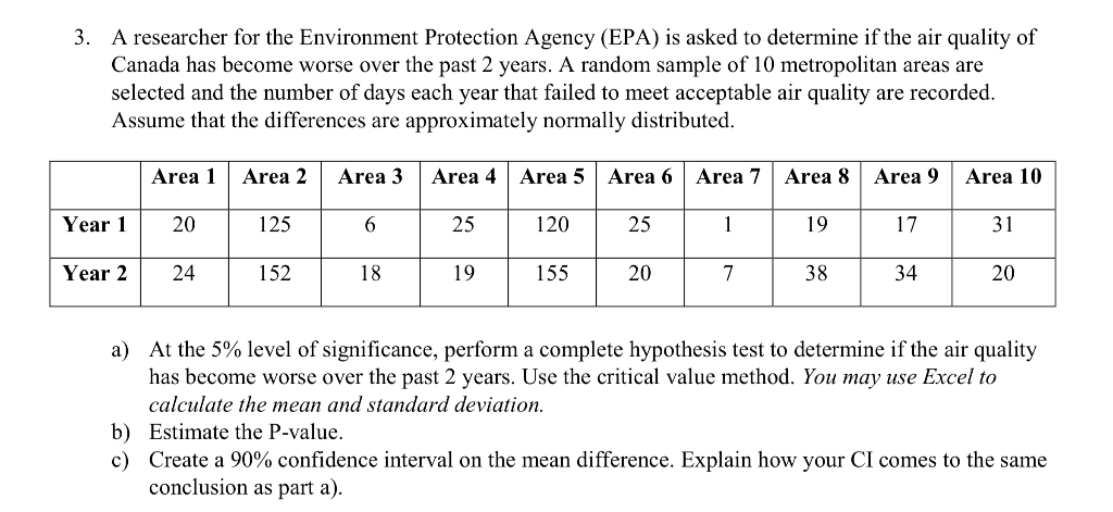Solved A researcher for the Environment Protection Agency | Chegg.com