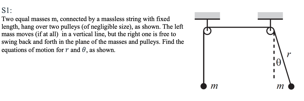 Solved S1: Two equal masses m, connected by a massless | Chegg.com