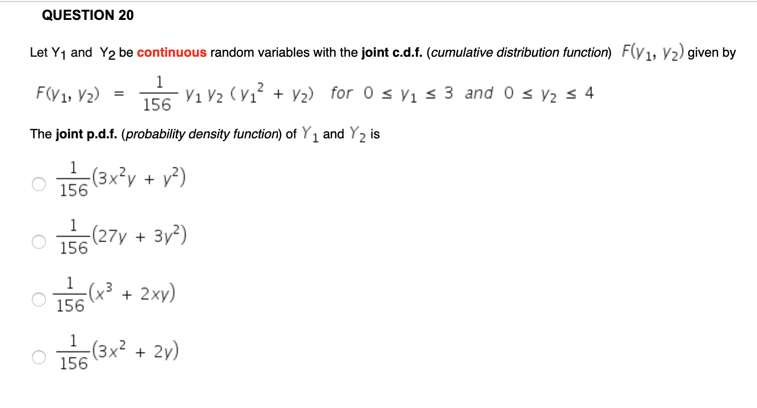 Solved 1 156 (27y + QUESTION 20 Let Y4 and Y2 be continuous | Chegg.com