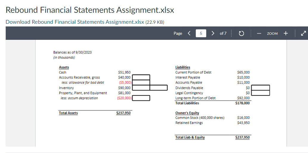 Rebound Financial Statements Assignment.xlsx Download | Chegg.com