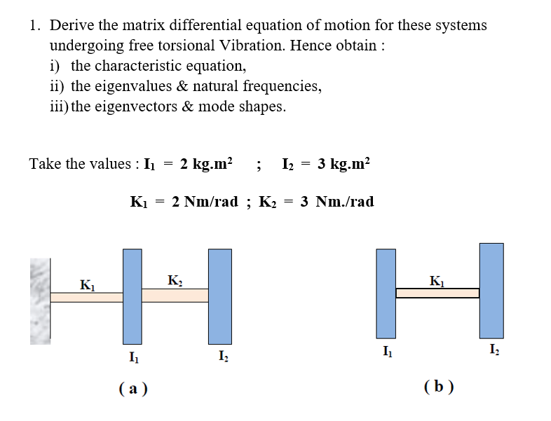 Solved 1. Derive the matrix differential equation of motion | Chegg.com