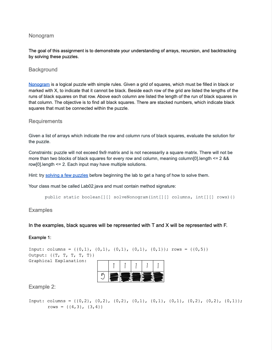 Solved Nonogram The goal of this assignment is to | Chegg.com