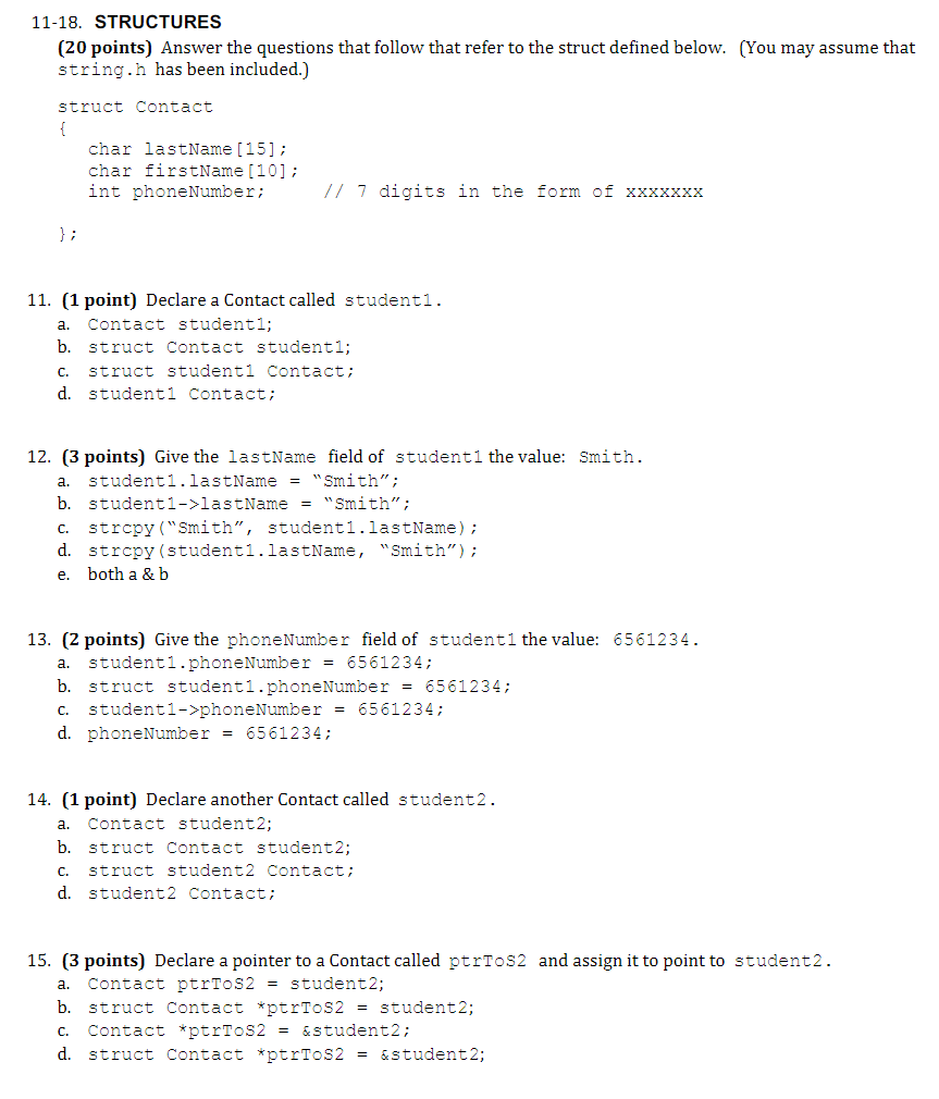 11-18. STRUCTURES (20 points) Answer the questions | Chegg.com