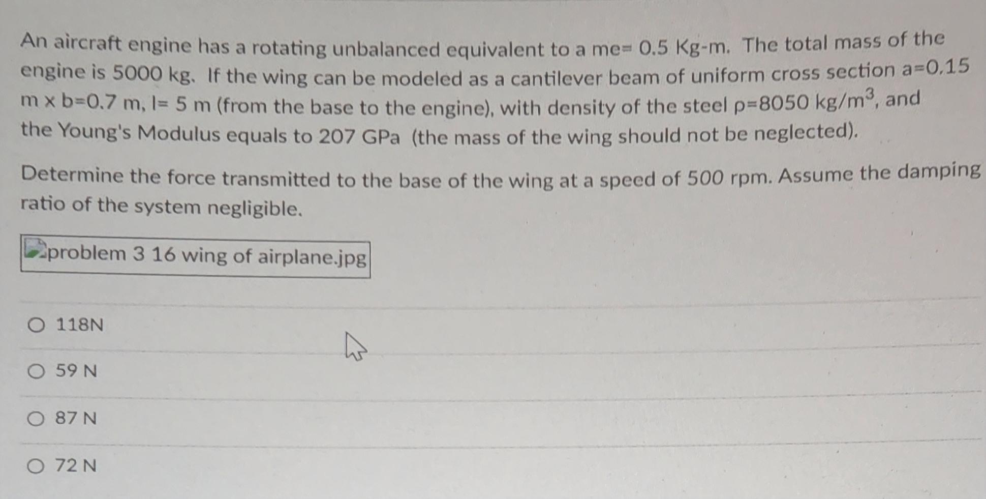 Solved An aircraft engine has a rotating unbalanced | Chegg.com