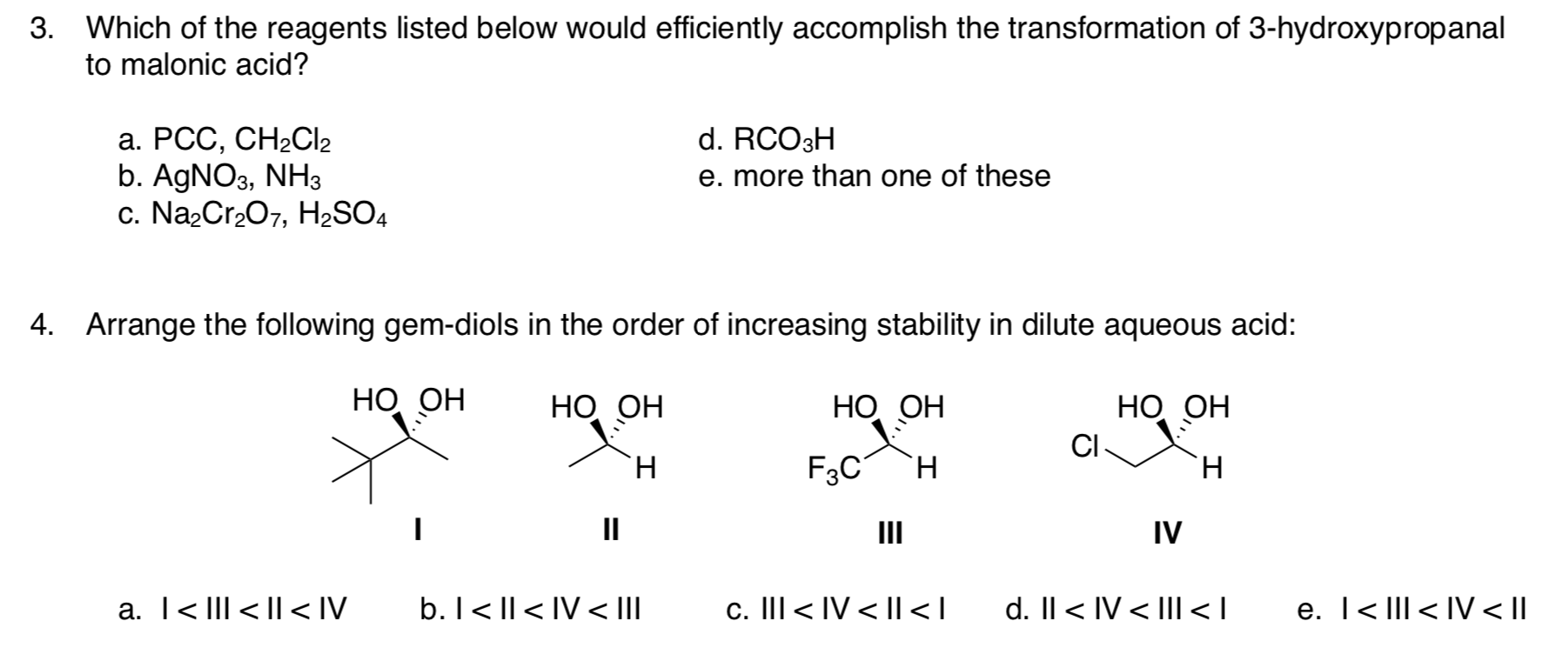 Solved 3. Which of the reagents listed below would | Chegg.com