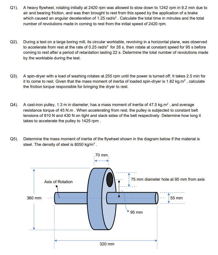 Solved Q1). ﻿A heavy flywheel, rotating initially at 2420 | Chegg.com