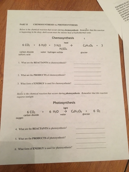 Solved PART 1 CHEMOSYNTHESIS vs. PHOTOSYNTHESIS Below is the | Chegg.com