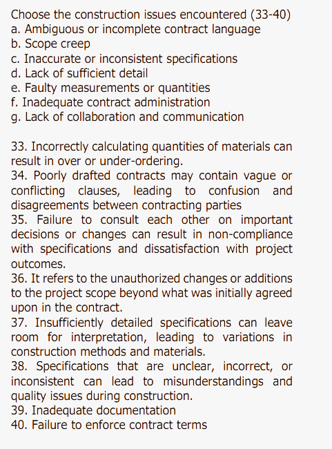 Solved Choose the construction issues encountered (33−40) a. | Chegg.com