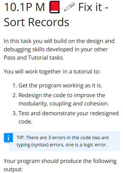 Solved Sort Records In this task you will build on the | Chegg.com