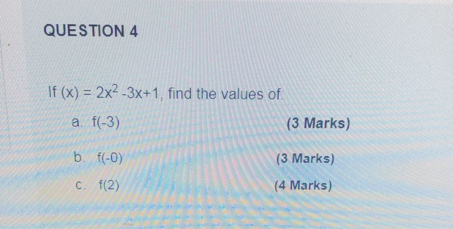 Solved If (x)=2x2−3x+1, find the values of: a. f(−3) (3 | Chegg.com