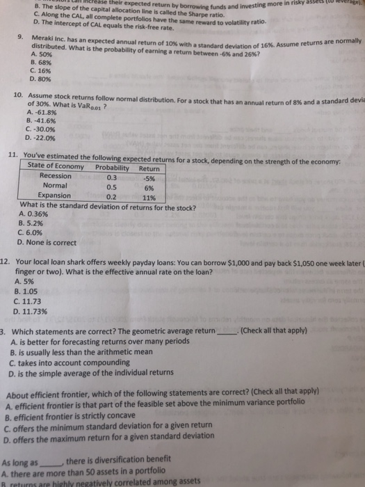 Solved B. The slope of the capital allocation line is called | Chegg.com