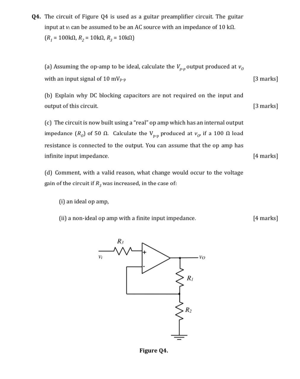 Solved Q4. The circuit of Figure Q4 is used as a guitar | Chegg.com
