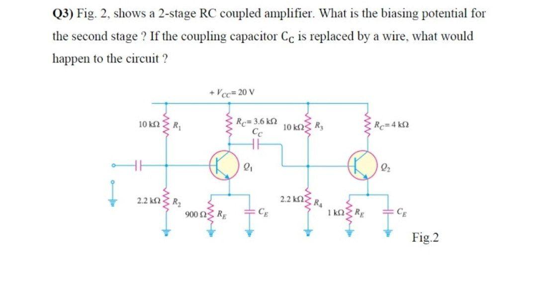 Solved Q3) Fig. 2, shows a 2-stage RC coupled amplifier. | Chegg.com
