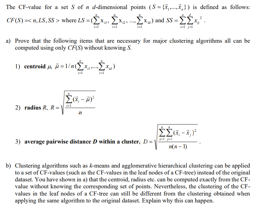 Solved The CF-value for a set S of n d-dimensional points (S | Chegg.com
