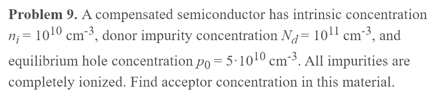 Solved Problem 9. A compensated semiconductor has intrinsic | Chegg.com