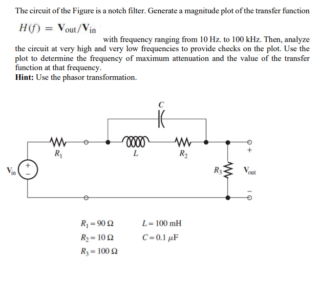 The circuit of the Figure is a notch filter. Generate | Chegg.com