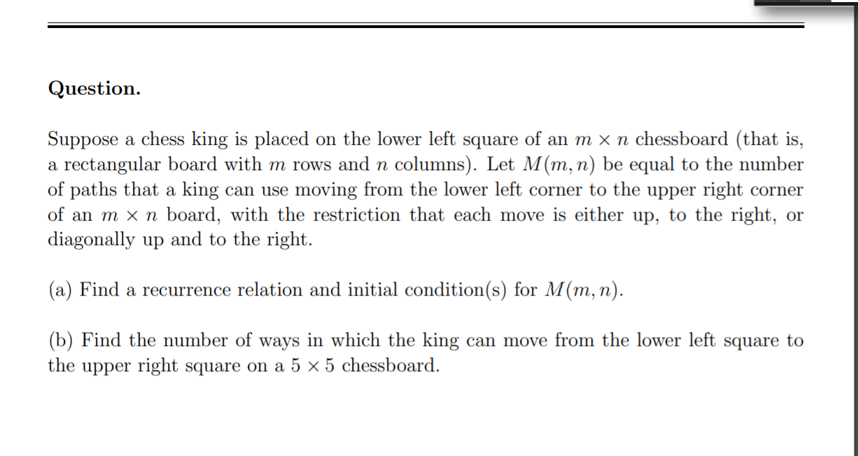 Solved Question. Suppose a chess king is placed on the lower | Chegg.com