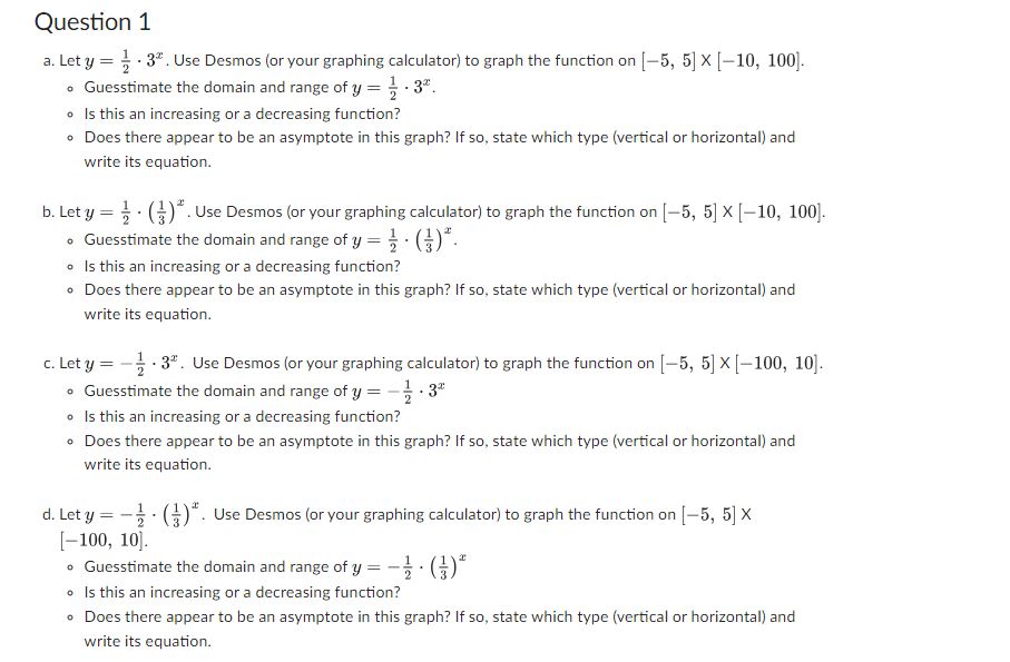 Solved Question 1a. ﻿Let y=12*3x. ﻿Use Desmos (or ﻿your | Chegg.com